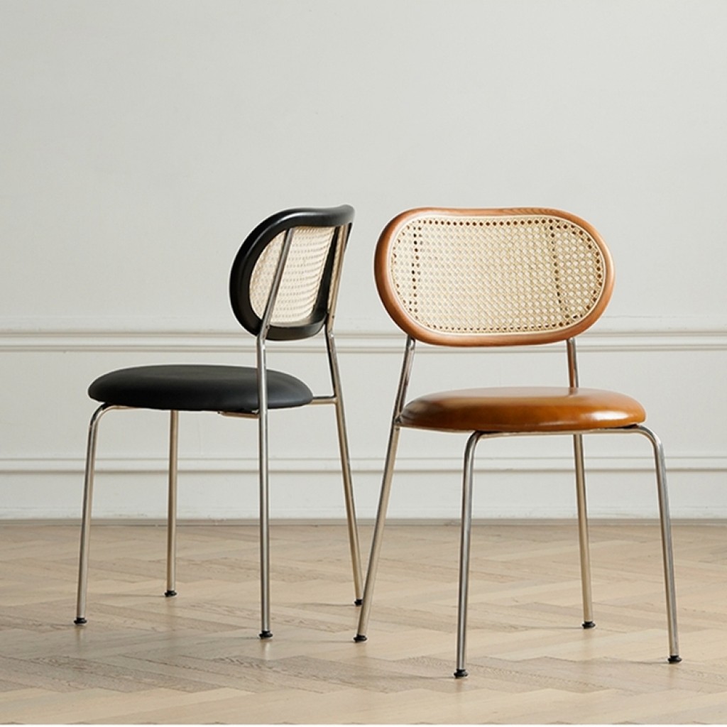 SCAUN LEMN LUKE SEZUT TAPITAT + SPATAR RATAN / PICIOR METALIC