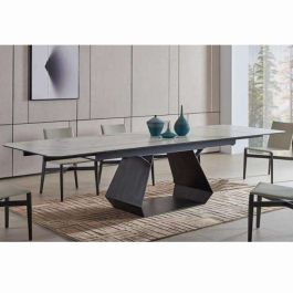 MASA DINING EXTENSIBILA NICOSIA CU BLAT CERAMIC ALB SI PICIOR METALIC ...